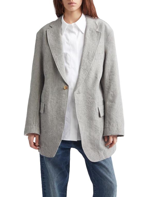 R13 R13 Oversize Ragged Stripe Virgin Wool & Linen Blazer